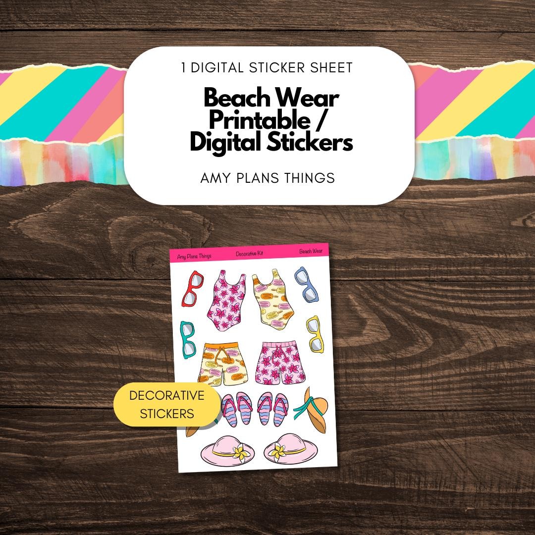 Printable Stickers - Beach Wear Theme | Digital Download Stickers ...