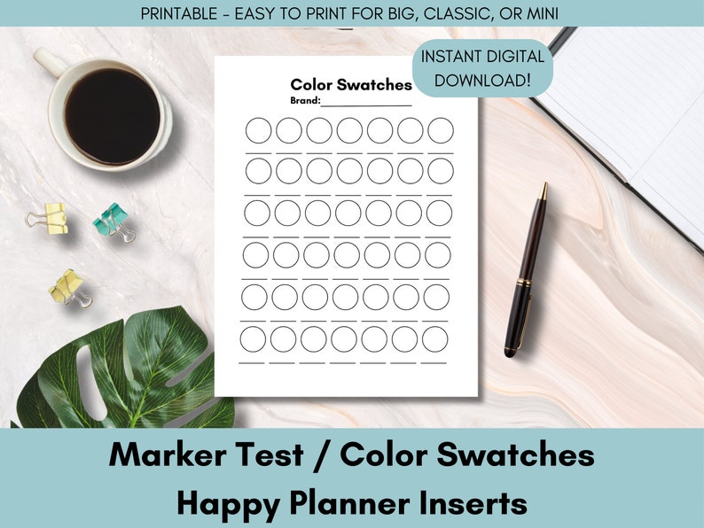 Color Swatch Chart Marker Test Page Planner Inserts for Happy Planner ...