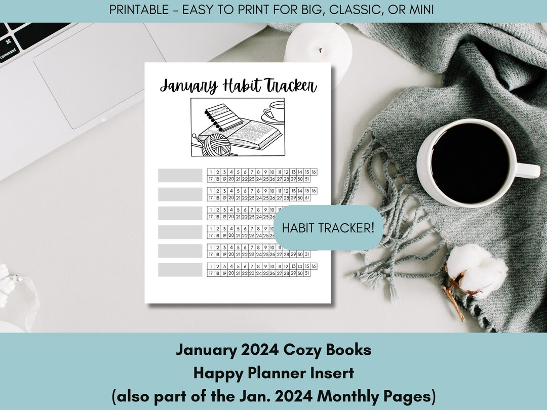 January 2024 Habit Tracker Journal Insert Colorful Cozy Books Themed ...