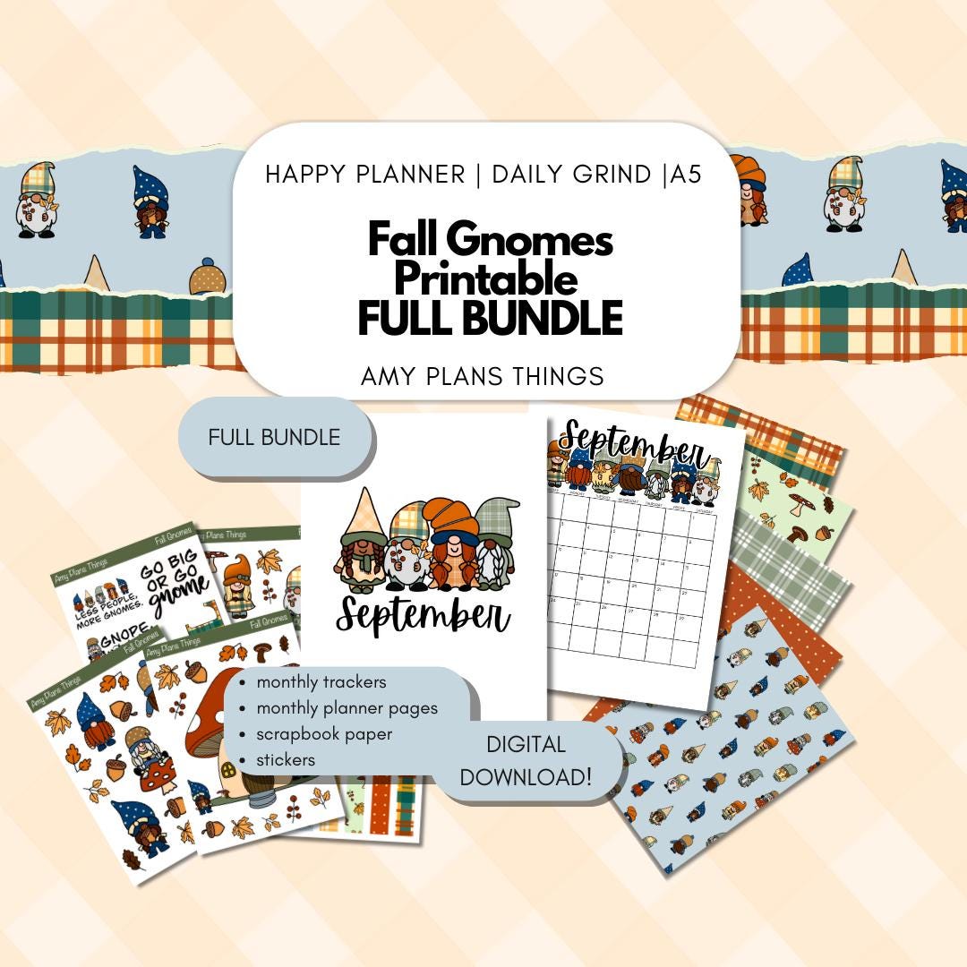 Fall Gnomes Planner Insert Bundle: Printable Stickers & Pages (digital ...