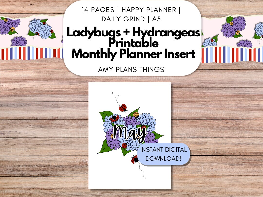 Ladybug Hydrangea May Planner Insert: Printable Journal Spread (digital ...