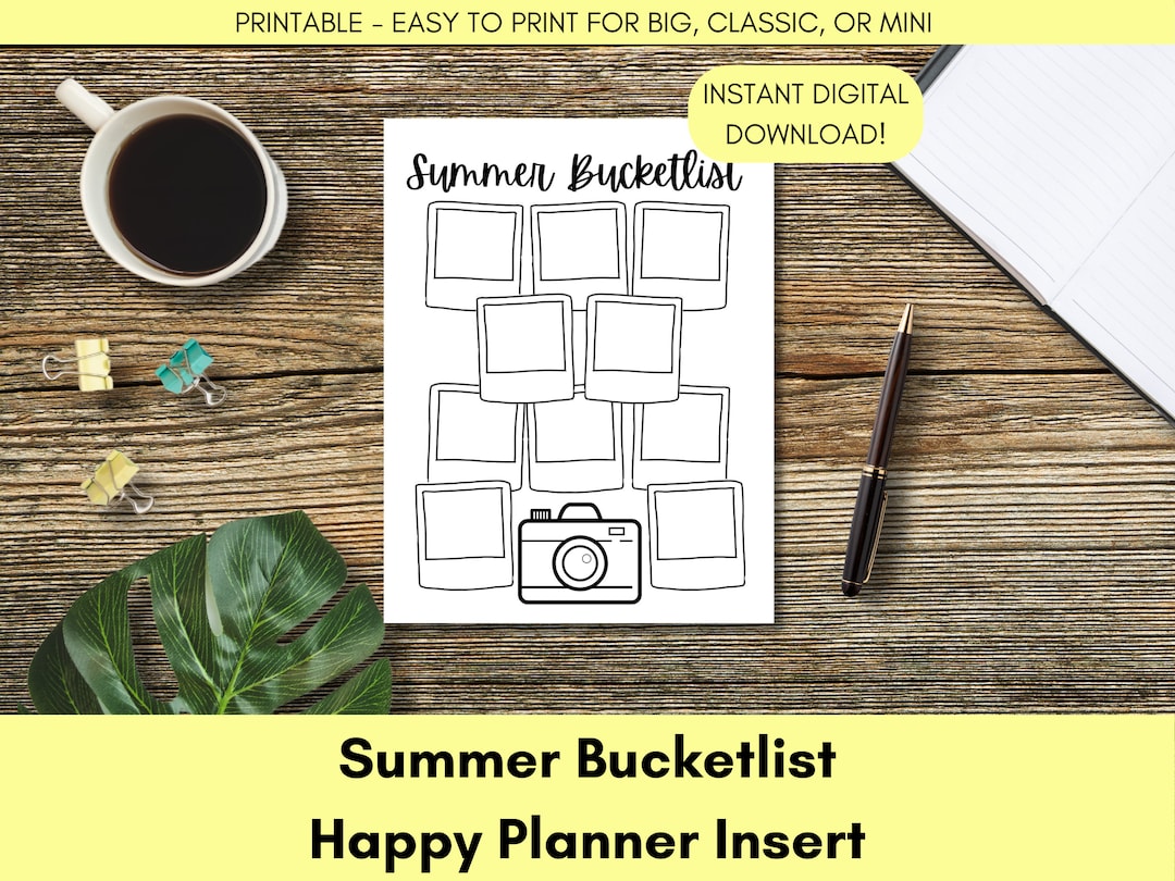 Summer Bucketlist PRINTABLE Planner Insert for Happy Planner Memory ...