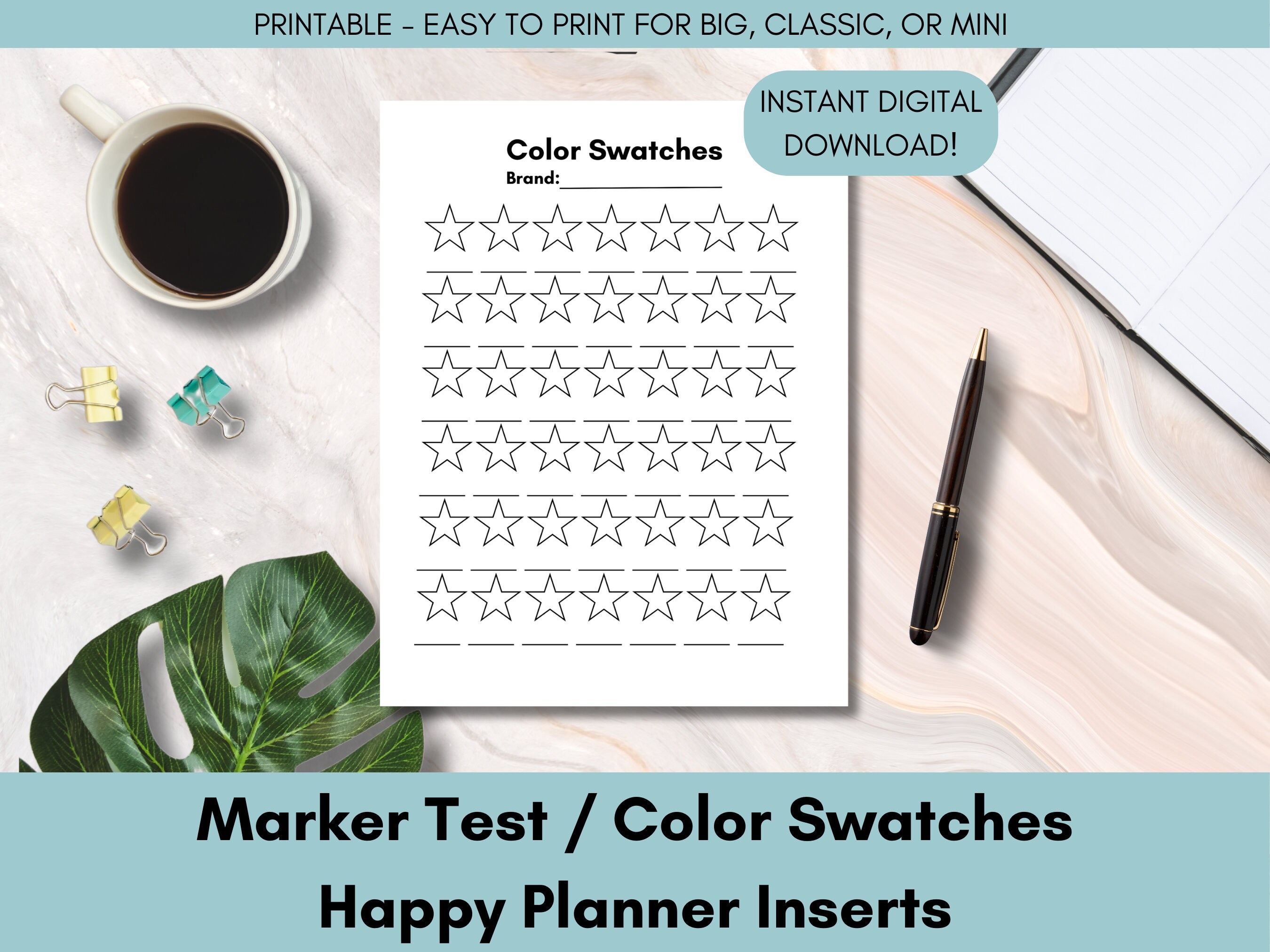 Marker Test Page Color Swatch Chart Planner Inserts for Happy Planner ...