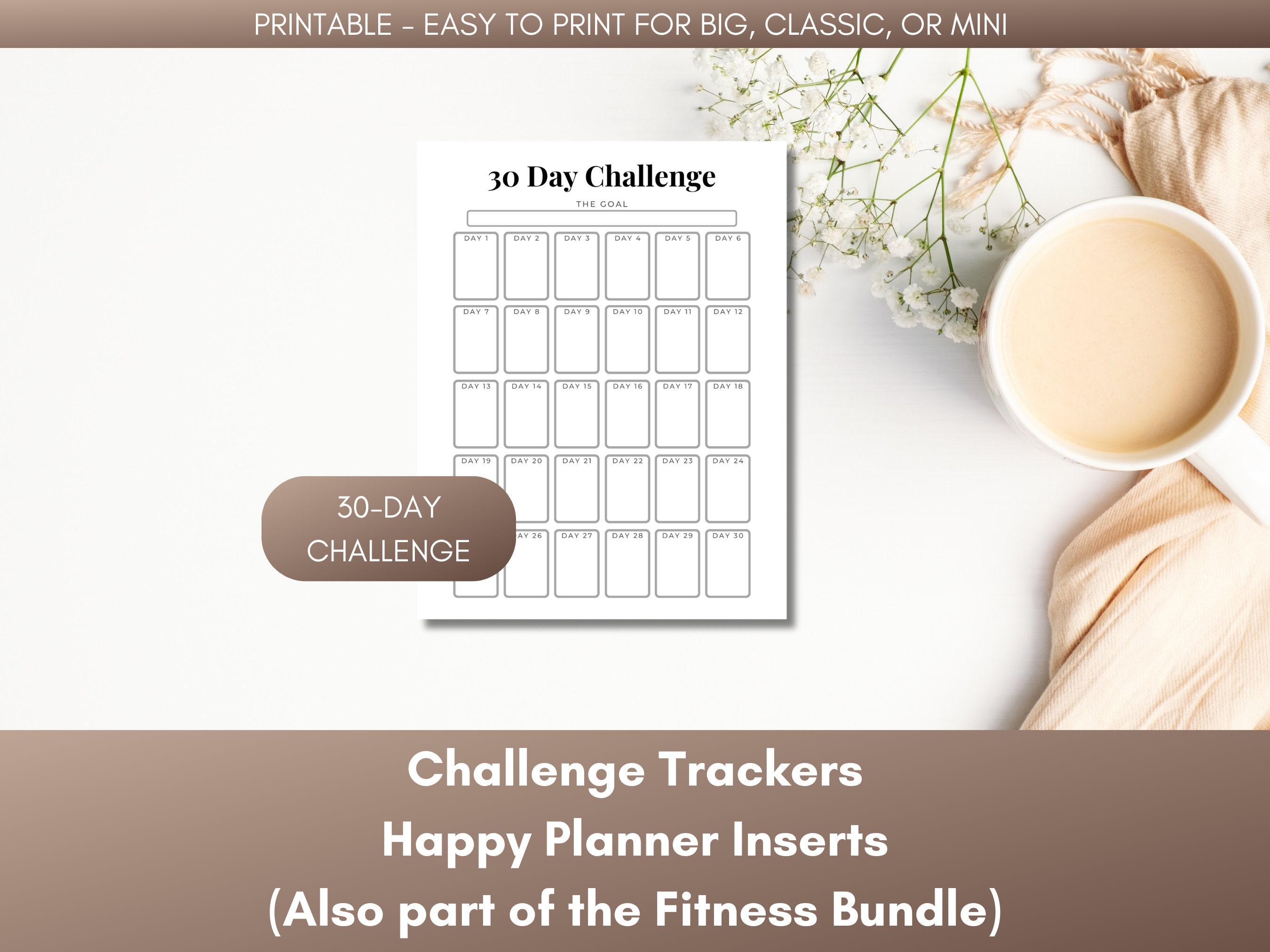 Challenge Tracker PRINTABLE Planner Inserts for Happy Planner Challenge ...