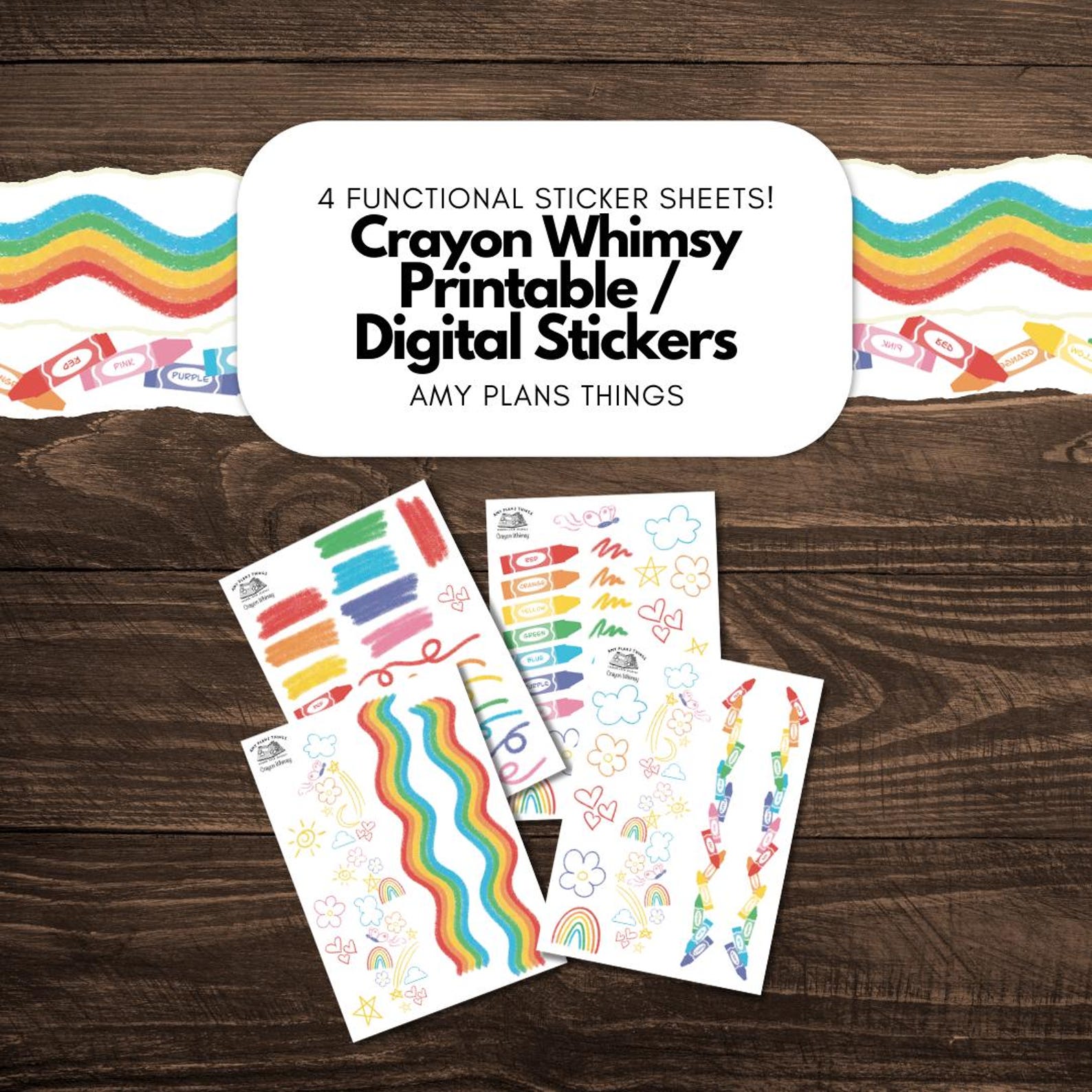 Crayon Whimsy Stickers: Printable Planner Stickers (digital Download ...