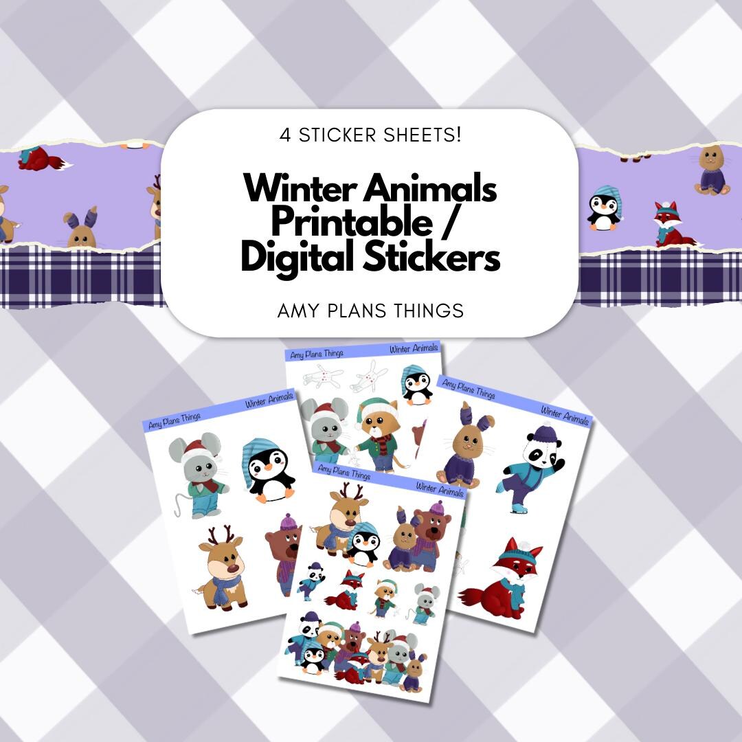 Winter Animals Printable Stickers: Planner Journal Stickers (digital ...