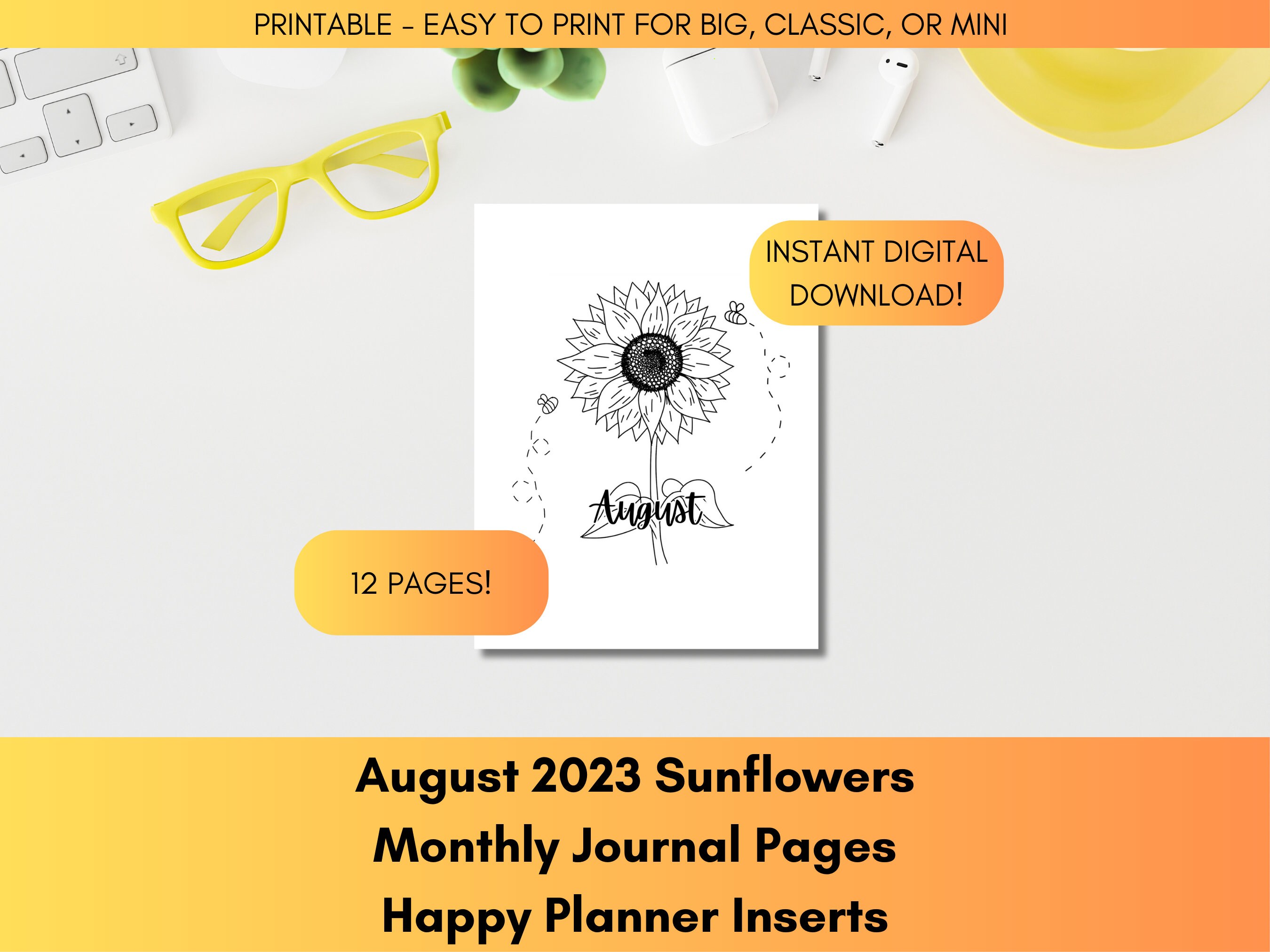 August 2023 Journal Inserts Sunflower Themed Journal Spreads - Etsy