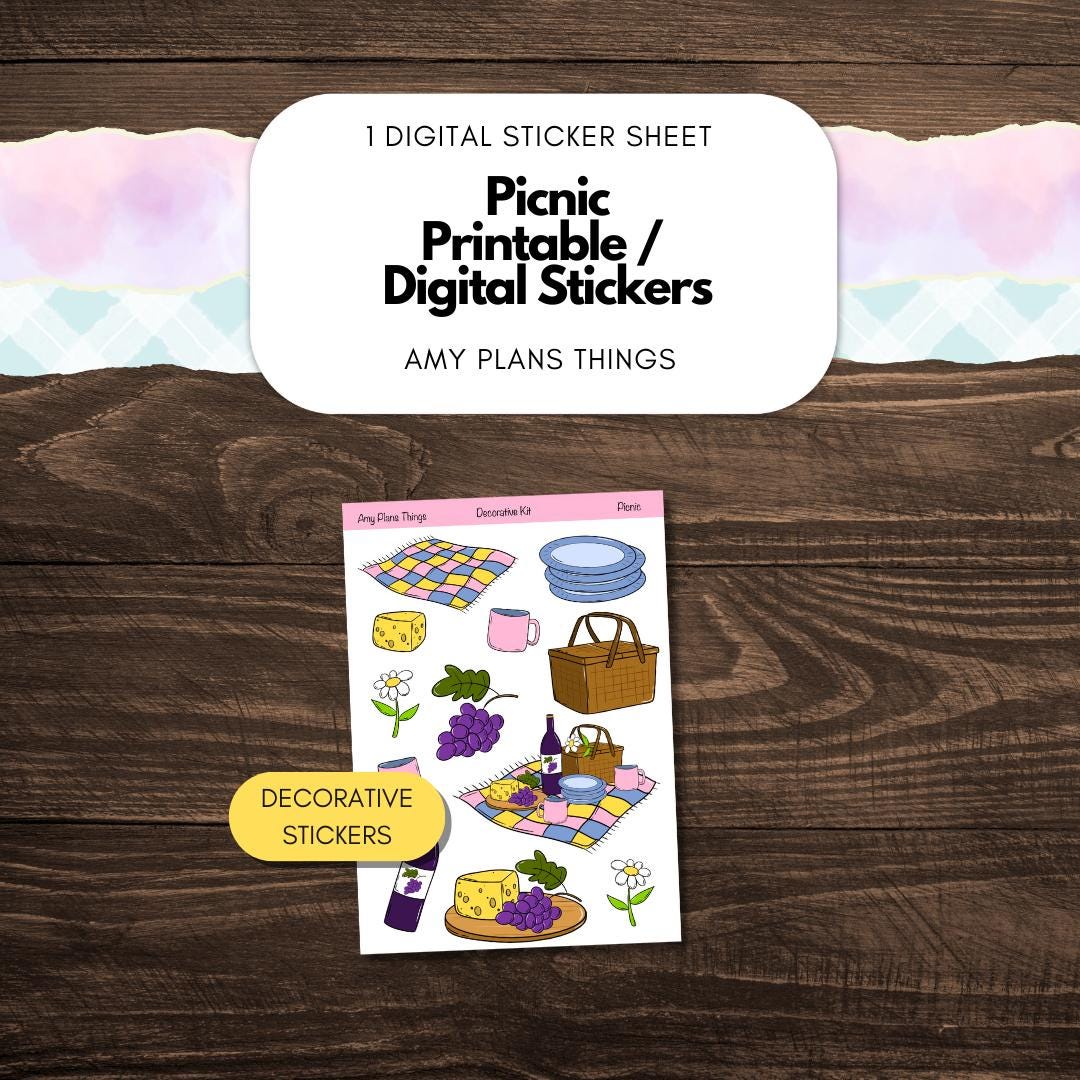 Printable Stickers - Picnic Theme | Digital Download Stickers | Sticker ...