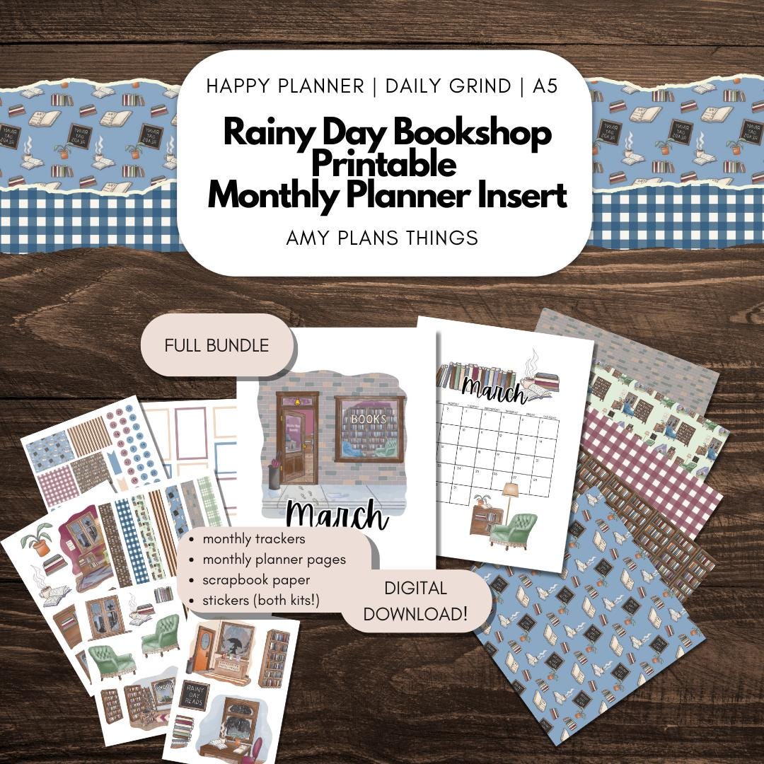 Rainy Day Bookshop Planner Insert Bundle: Printable Stickers & Pages ...
