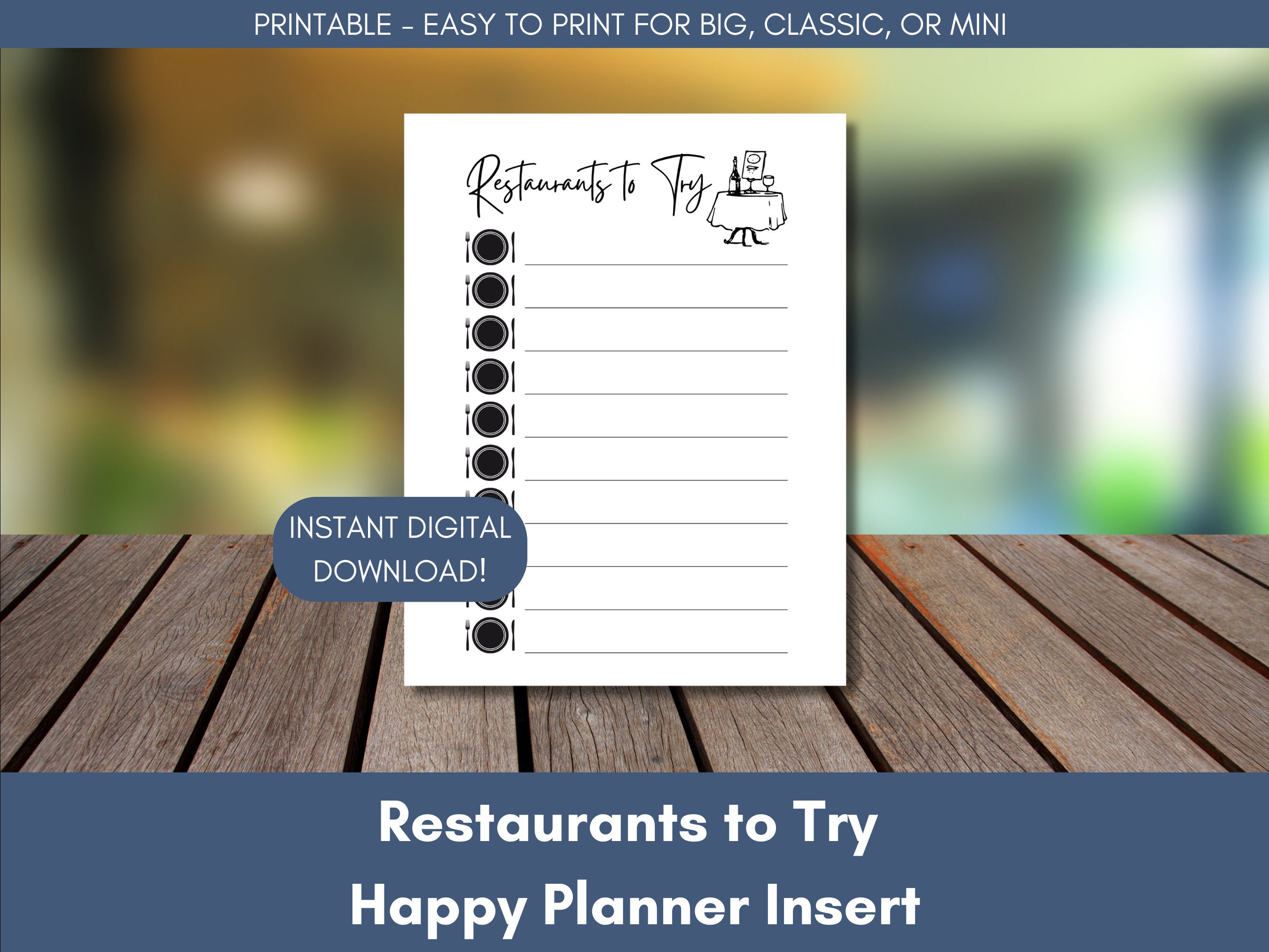 Restaurants to Try PRINTABLE Planner Insert for Happy Planner ...
