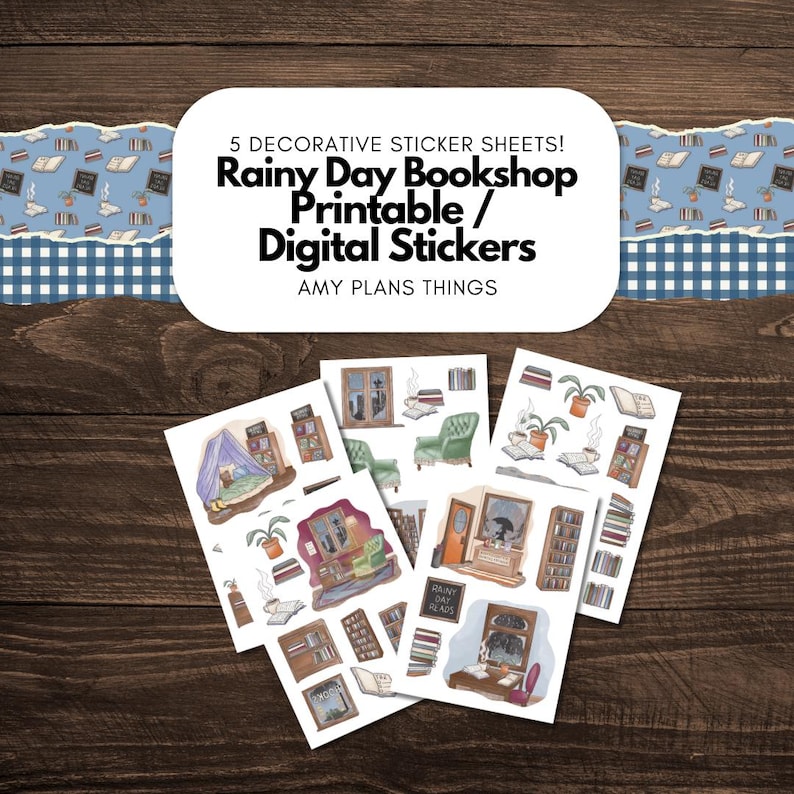 Rainy Day Bookshop Stickers: Printable Decorative Planner Stickers ...