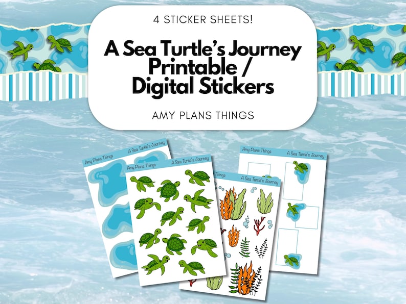Printable Stickers - A Sea Turtle's Journey Theme | Digital Download ...
