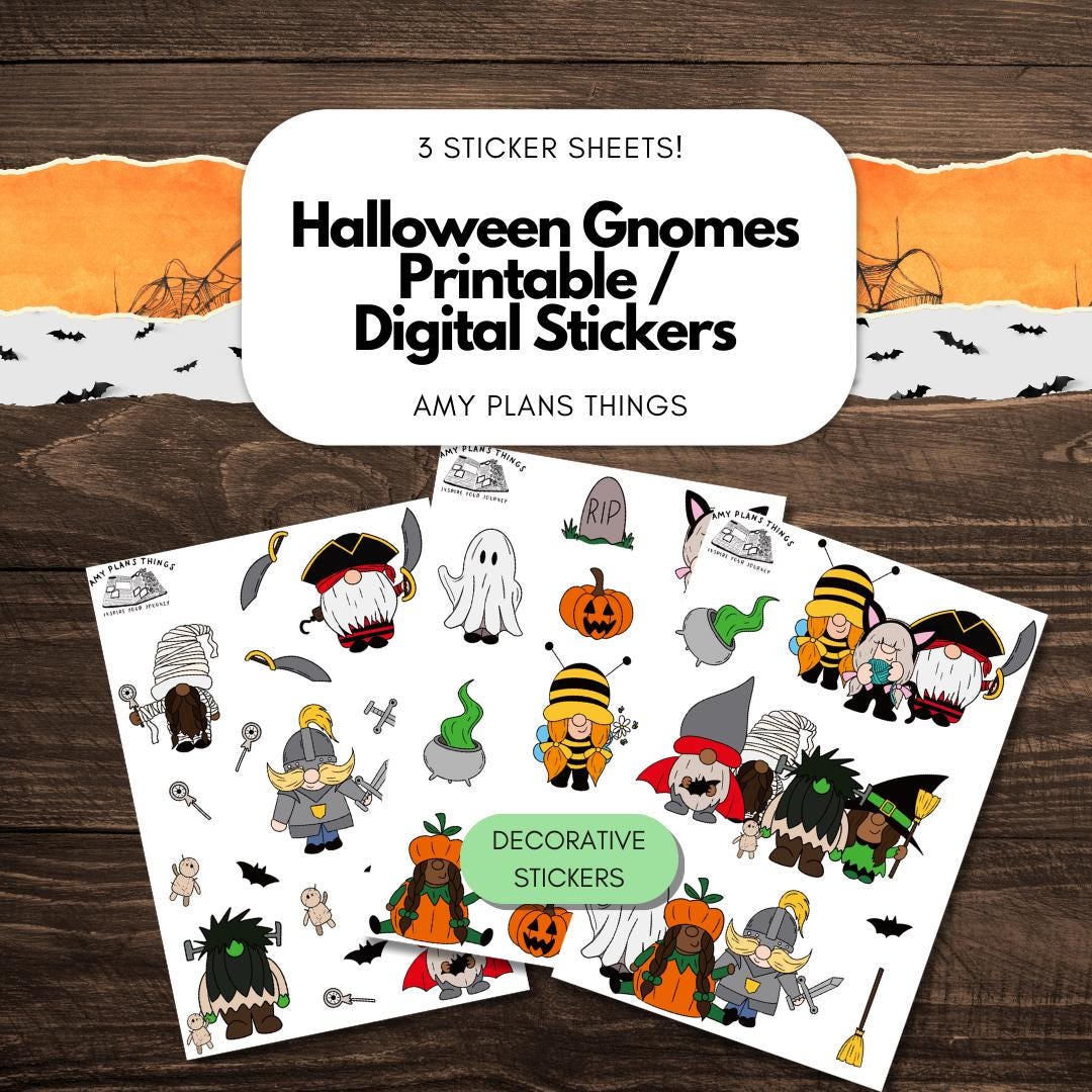 Halloween Gnomes Printable Stickers: Planner Journal Stickers (digital ...