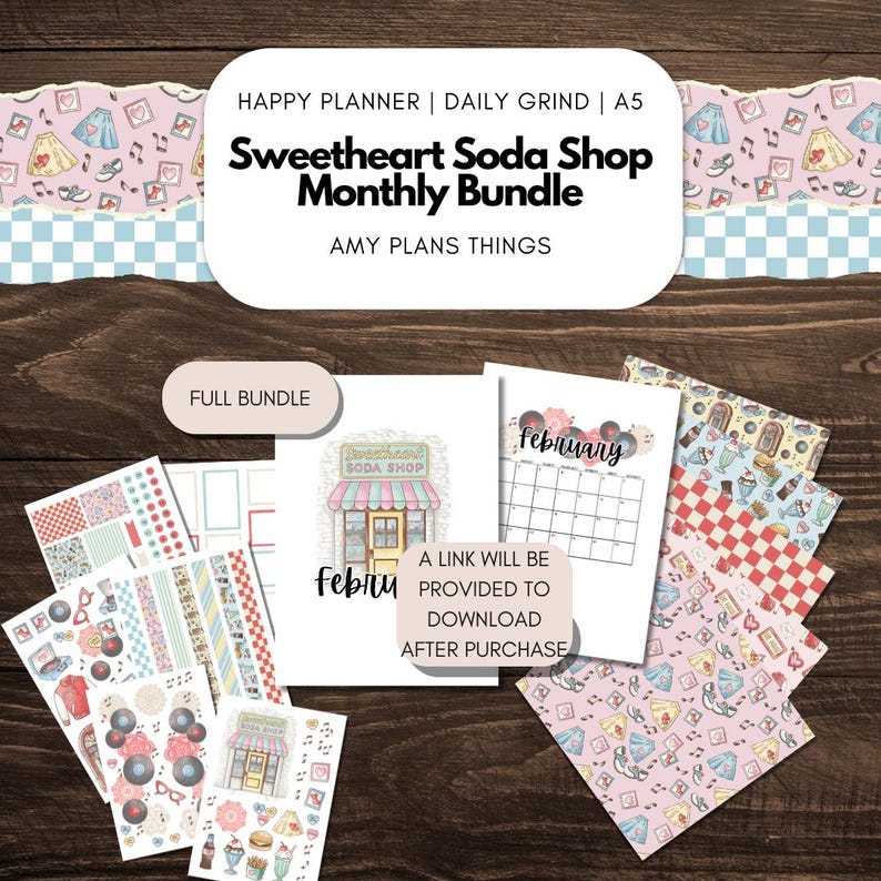 Sweetheart Soda Shop Planner Insert Bundle: Printable Stickers & Pages ...