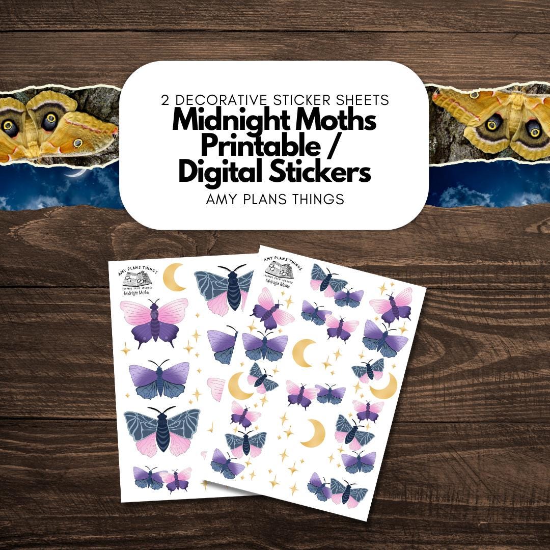 Midnight Moth Stickers: Whimsical Planner Stickers (digital Download ...