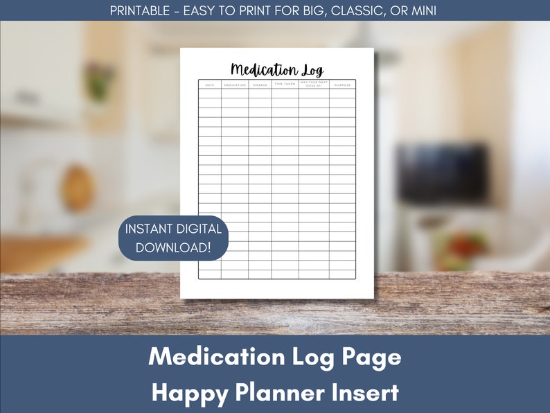 Medication Log PRINTABLE Planner Insert for Happy Planner Big, Classic ...
