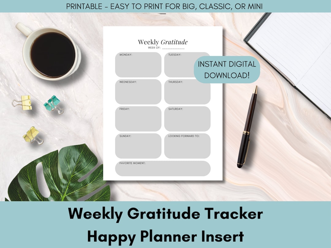 Gratitude Planner Page PRINTABLE Weekly Gratitude Tracking for Happy ...