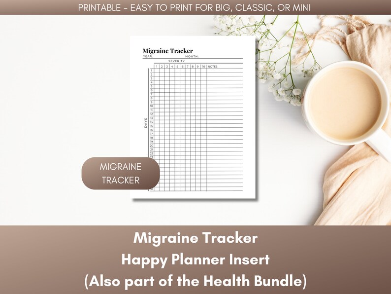 Migraine Tracker PRINTABLE Planner Inserts for Happy Planner - Etsy
