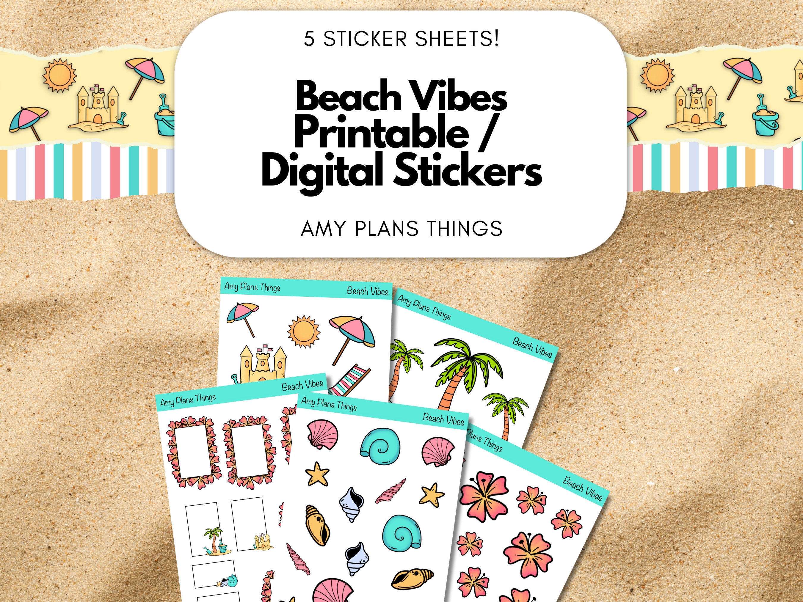 Beach Vibes Stickers: Planner Journal Stickers (digital Download) - Etsy