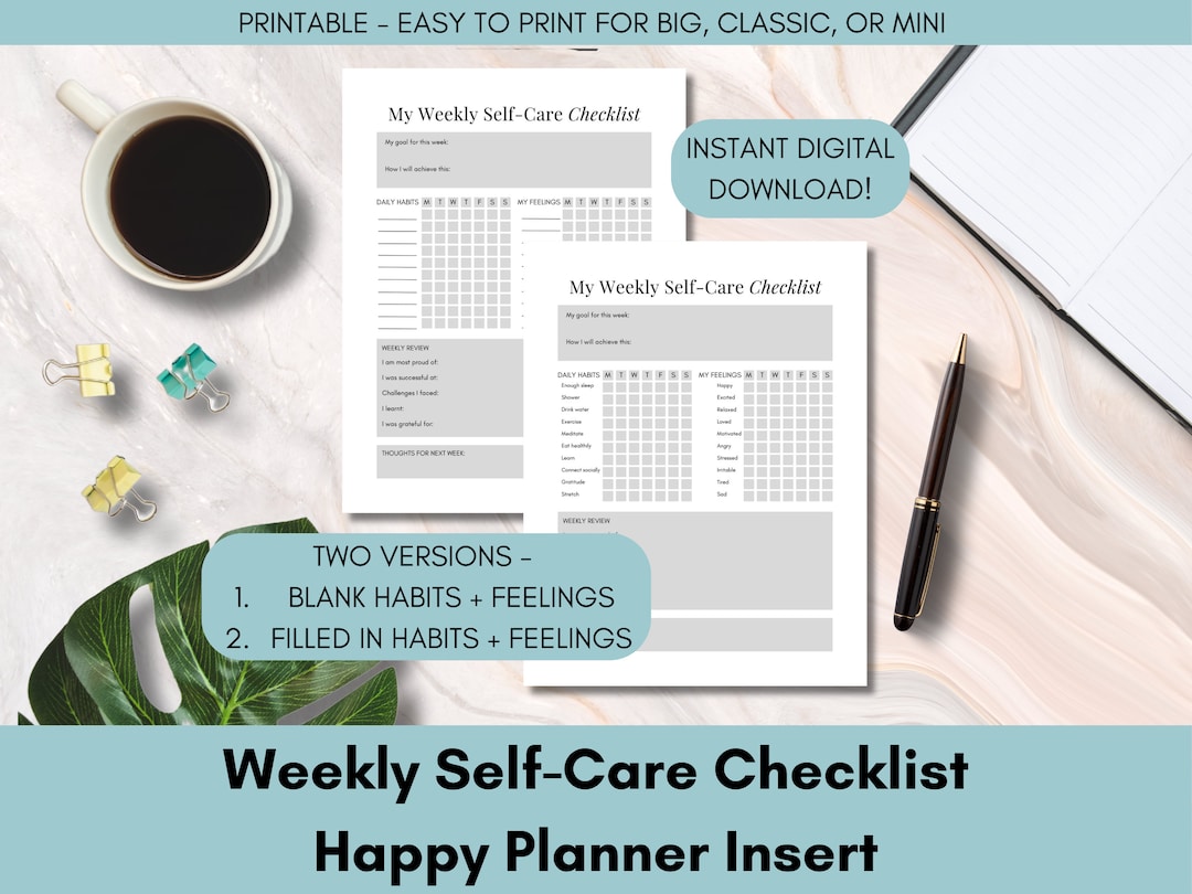 Weekly Self-care Checklist: Happy Planner Insert (printable Digital ...