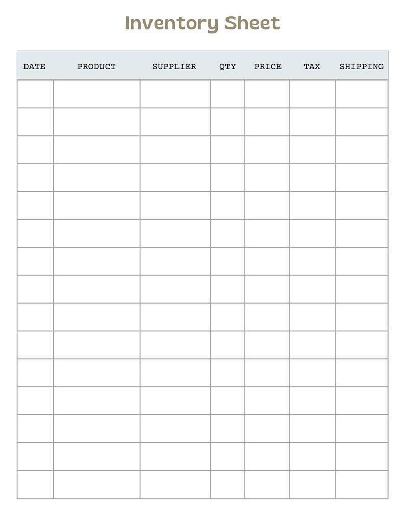 Printable Inventory Sheet - Etsy