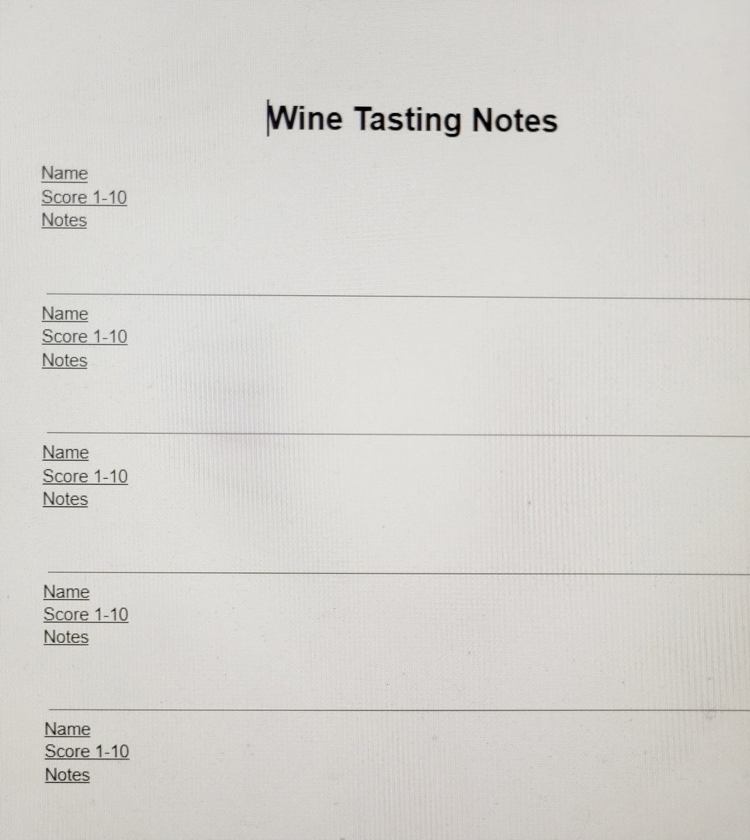Wine Tasting Notes Printable - Etsy