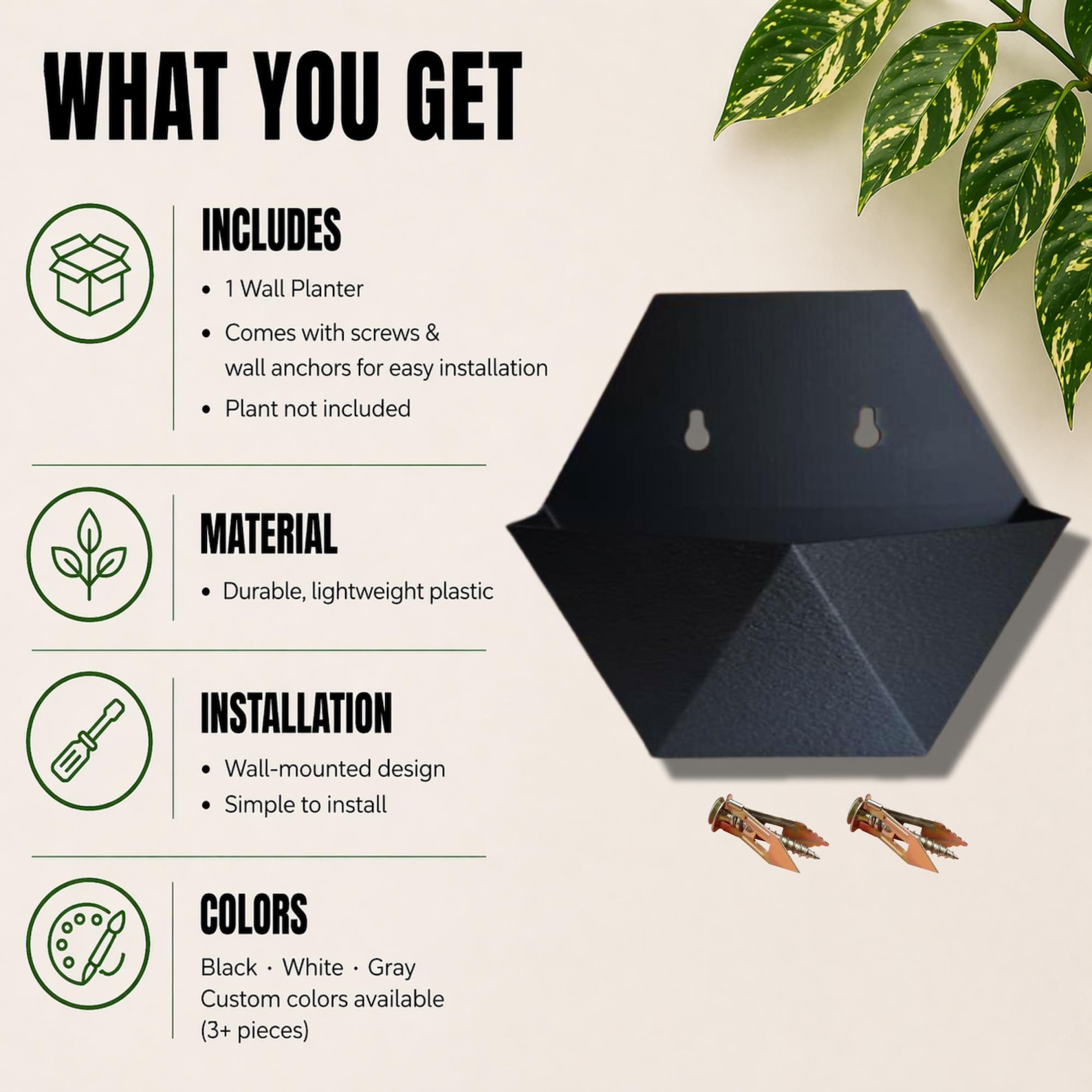 Modern Hexagon Wall Planter: Minimalist Geometric Plant Holder, Home ...