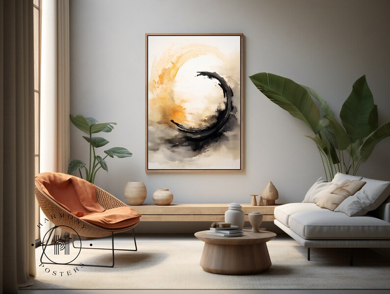 Zen Circle, Enso Circle, Enso Wave, Zen Wall Art, Neutral Abstract Art ...