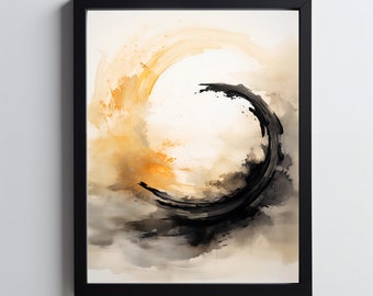 Zen Circle Enso Circle Enso Wave Zen Wall Art Neutral Abstract Art Japandi Print Home Decor Beige and Black Poster Japandi Art Decor Etsy