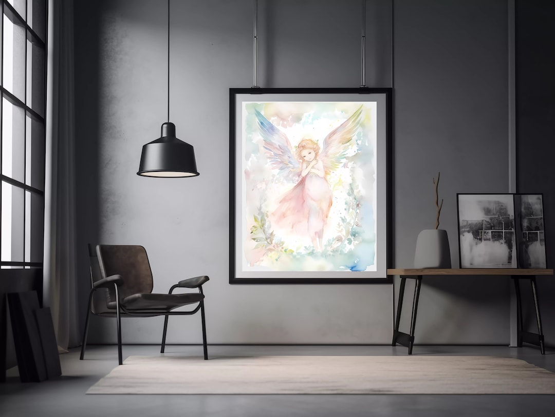 Framed Watercolor Guardian Angel Poster Angel Art Painting - Etsy