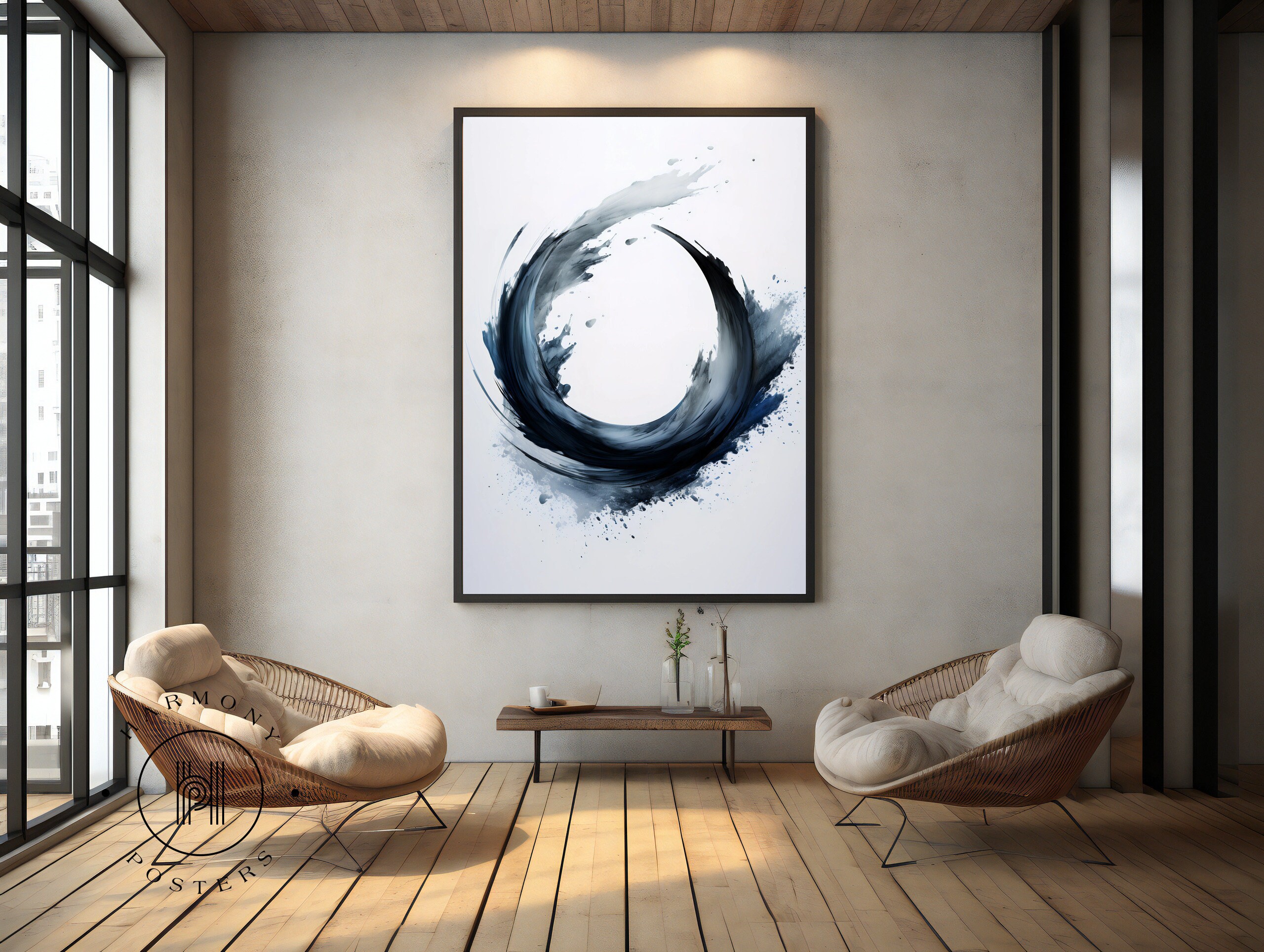 Zen Circle, Enso Circle, Enso Wave, Zen Wall Art, Neutral Abstract Art ...