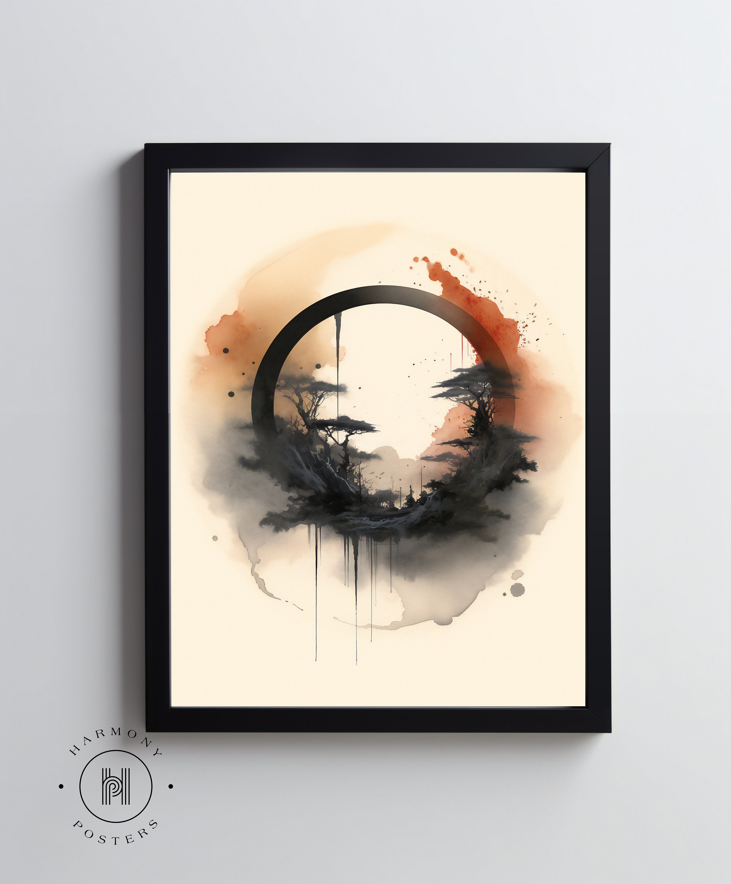 Zen Circle, Enso Circle, Enso Wave, Zen Wall Art, Neutral Abstract Art ...