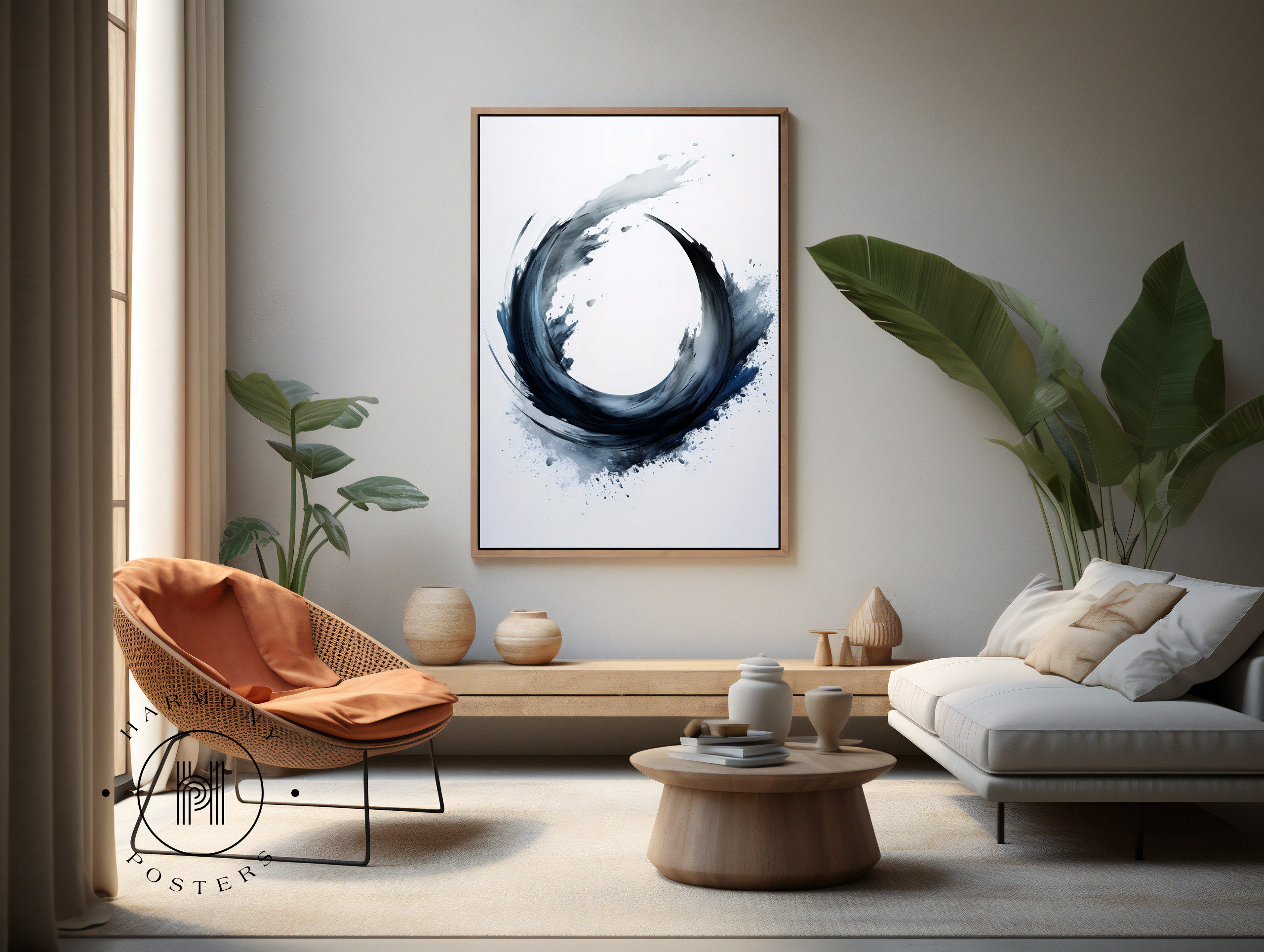 Zen Circle, Enso Circle, Enso Wave, Zen Wall Art, Neutral Abstract Art ...