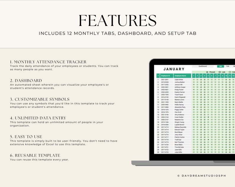 Attendance Tracker, Absent Tracker, Employee Attendance, Student ...