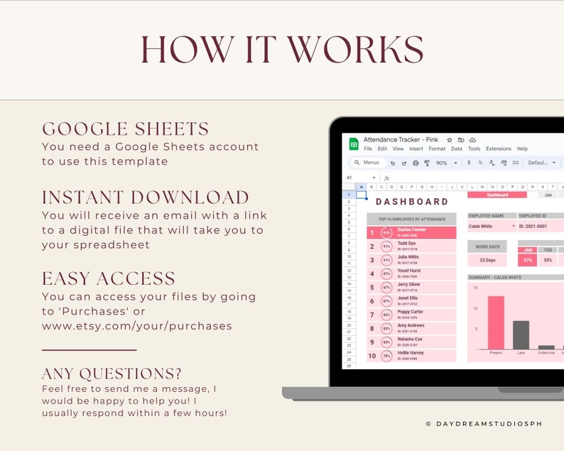 Employee/student Attendance Tracker: Editable Google Sheet (digital ...