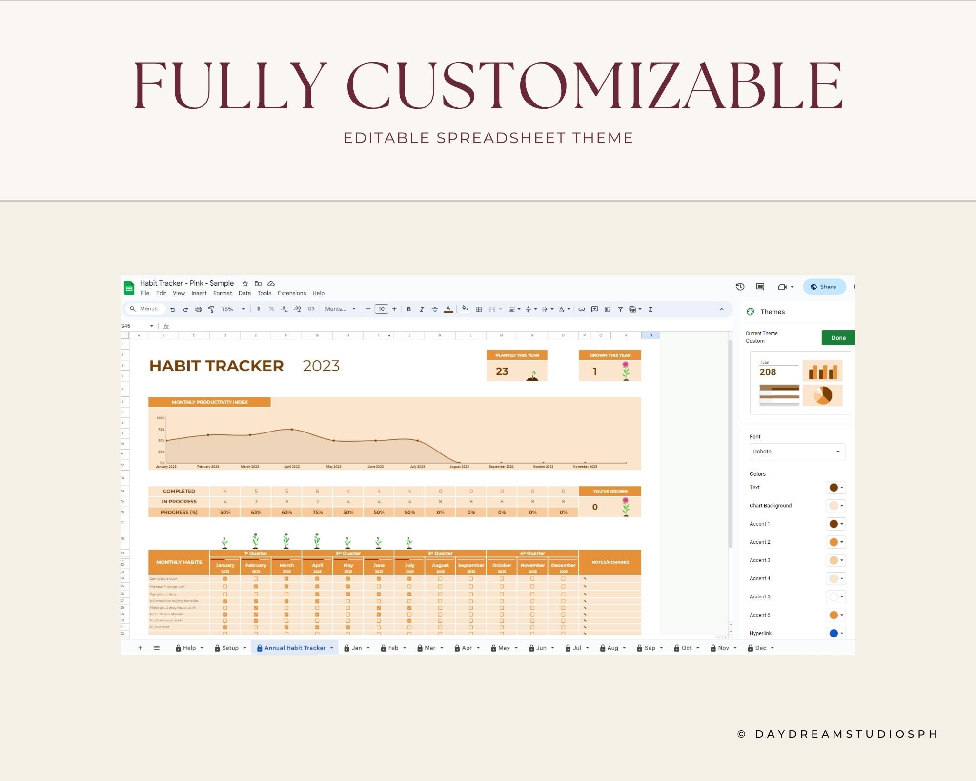 Habit Tracker, Google Sheets Template, Editable Spreadsheet, Daily ...