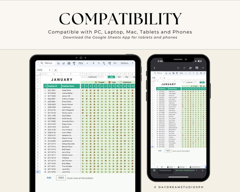 Attendance Tracker Spreadsheet: Employee & Student, Automated Dashboard ...