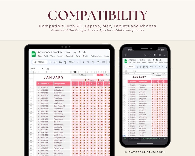 Employee/student Attendance Tracker: Editable Google Sheet (digital ...