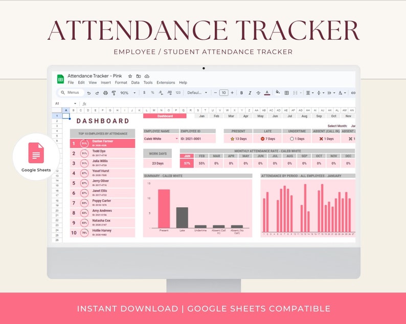 Employee/student Attendance Tracker: Editable Google Sheet (digital ...