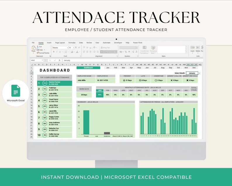 Attendance Tracker, Absent Tracker, Employee Attendance, Student Attendance, Daily Attendance ...