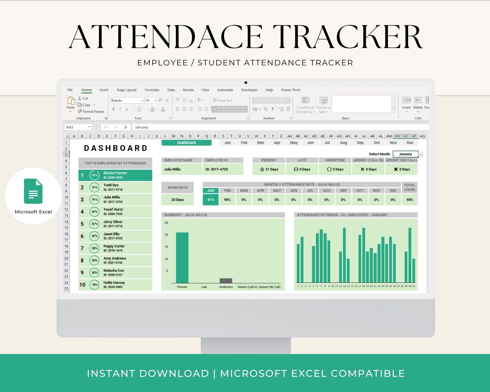 Attendance Tracker, Absent Tracker, Employee Attendance, Student ...