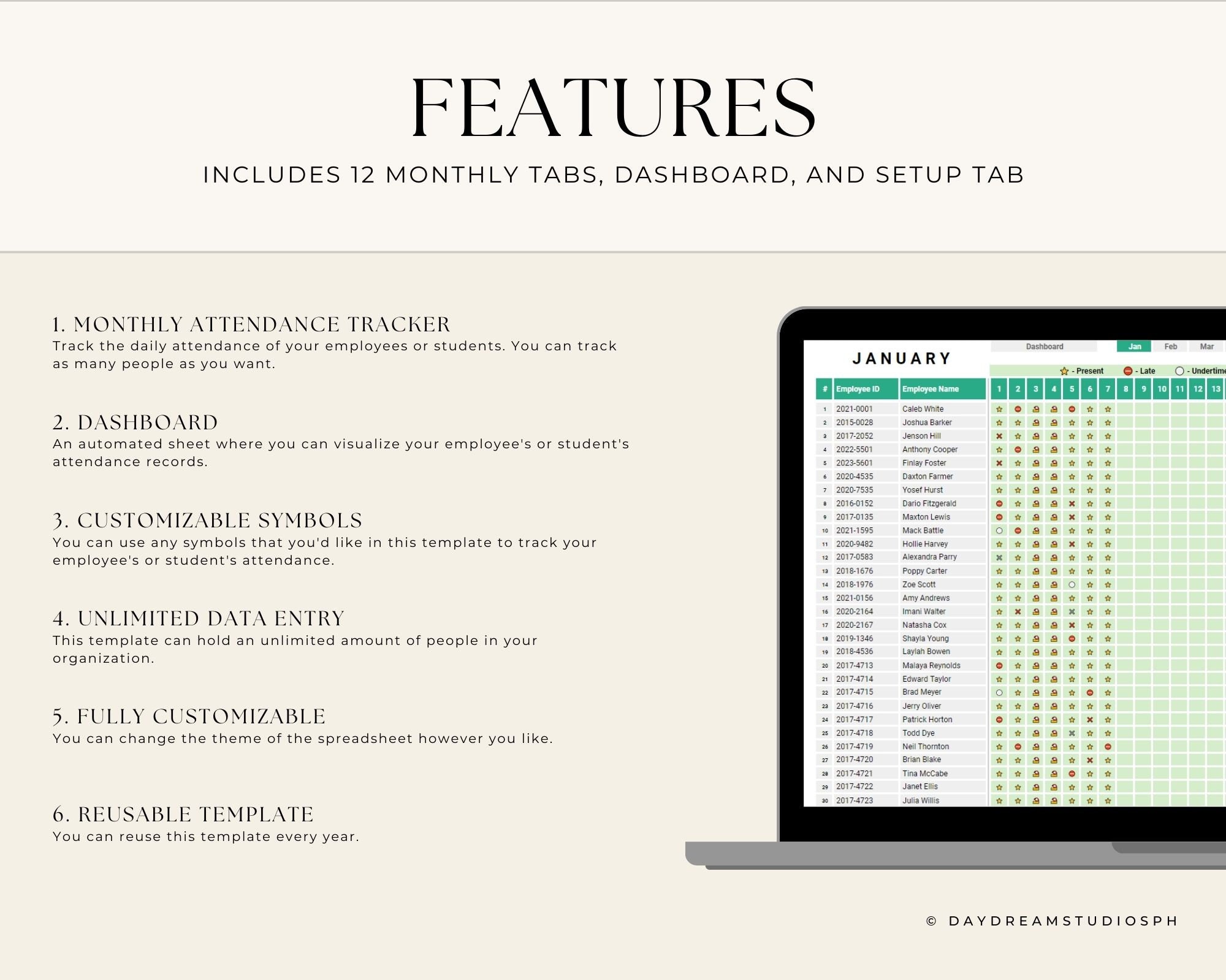 Attendance Tracker, Absent Tracker, Employee Attendance, Student ...