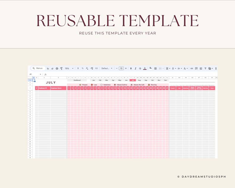 Employee/student Attendance Tracker: Editable Google Sheet (digital ...