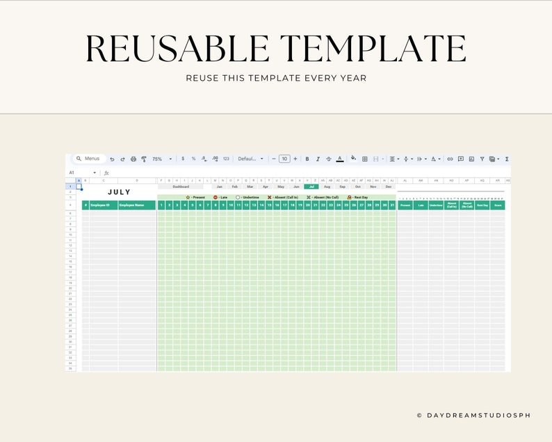 Attendance Tracker Spreadsheet: Employee & Student, Automated Dashboard ...
