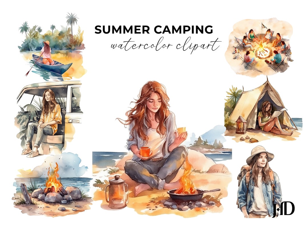 Camping Watercolor Pngs, Summer Outdoor Activities Clip Art for ...