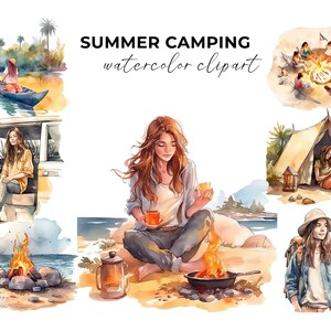 Camping Watercolor Pngs, Summer Outdoor Activities Clip Art for ...