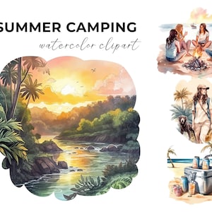 Camping Watercolor Pngs, Summer Outdoor Activities Clip Art for ...