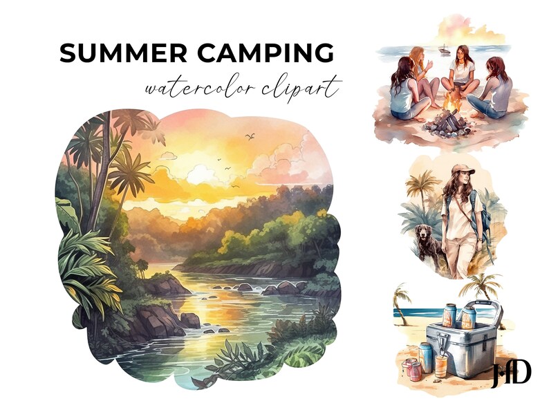 Camping Watercolor Pngs Summer Outdoor Activities Clip Art - Etsy