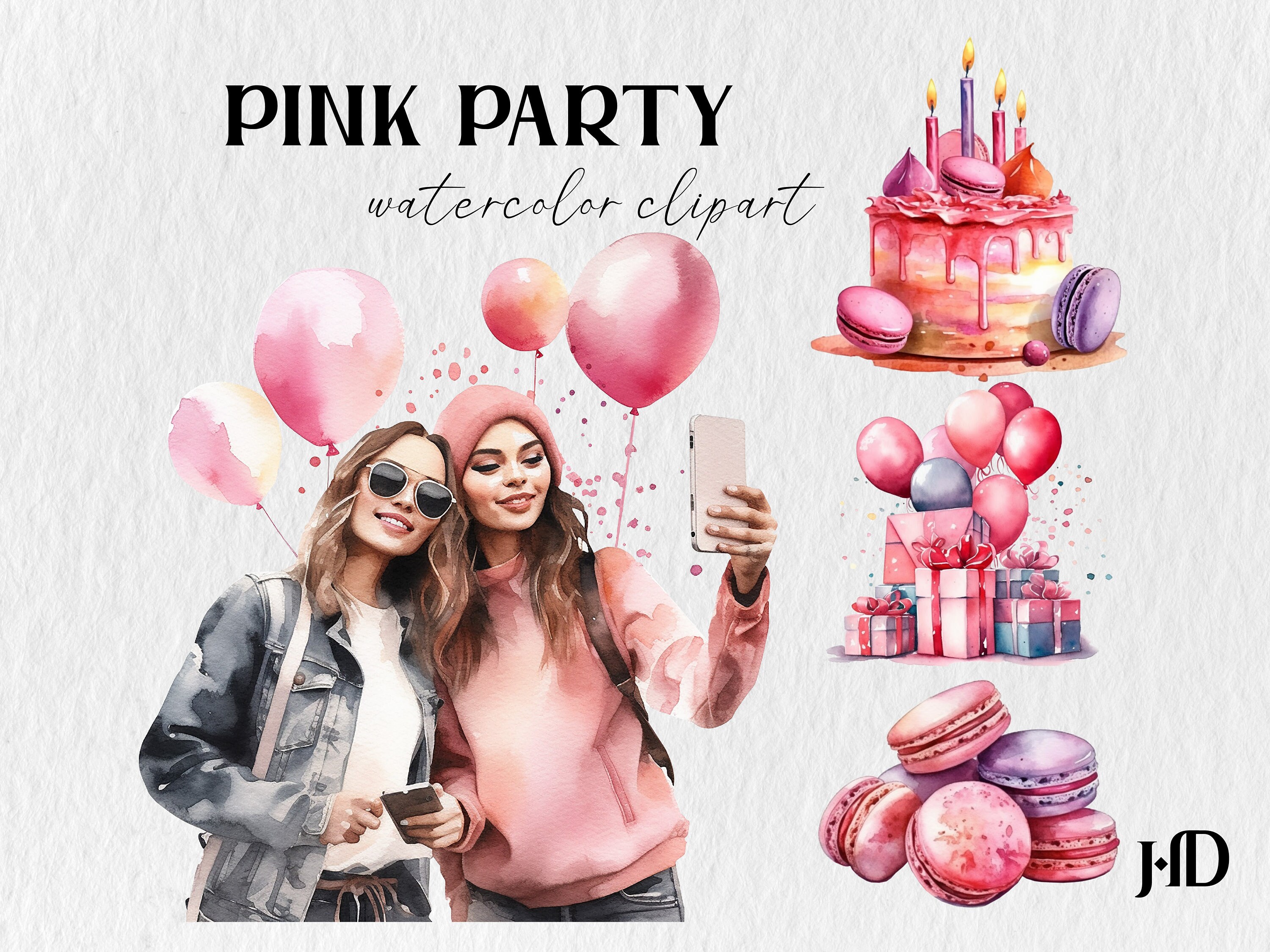 Watercolor Birthday Party PNG Clip Art, Pink Printable Party ...