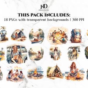 Camping Watercolor Pngs, Summer Outdoor Activities Clip Art for ...